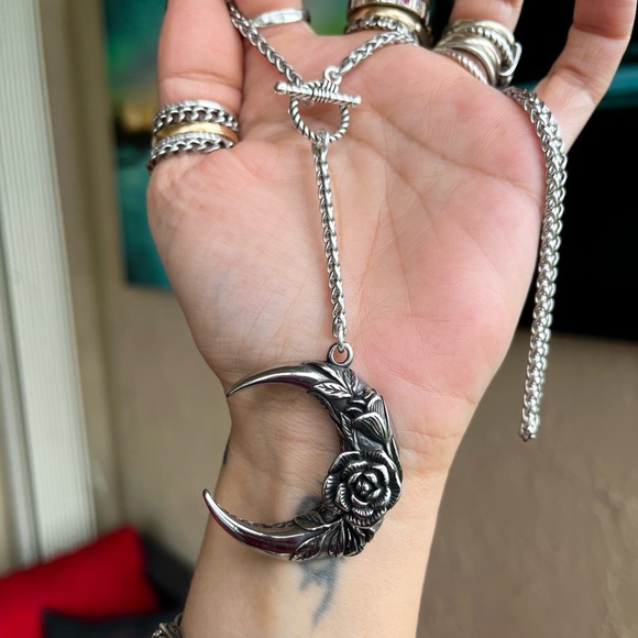 Silverskylight | Jewelry | Handmade Moon Rose Charm Y Shape Lariat ...